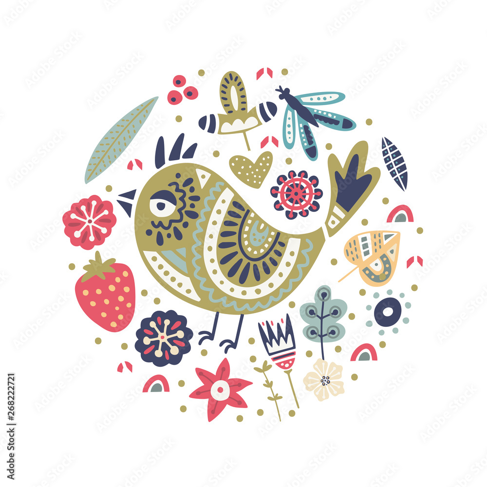 Cute cartoon vector bird card. Stock Vector | Adobe Stock