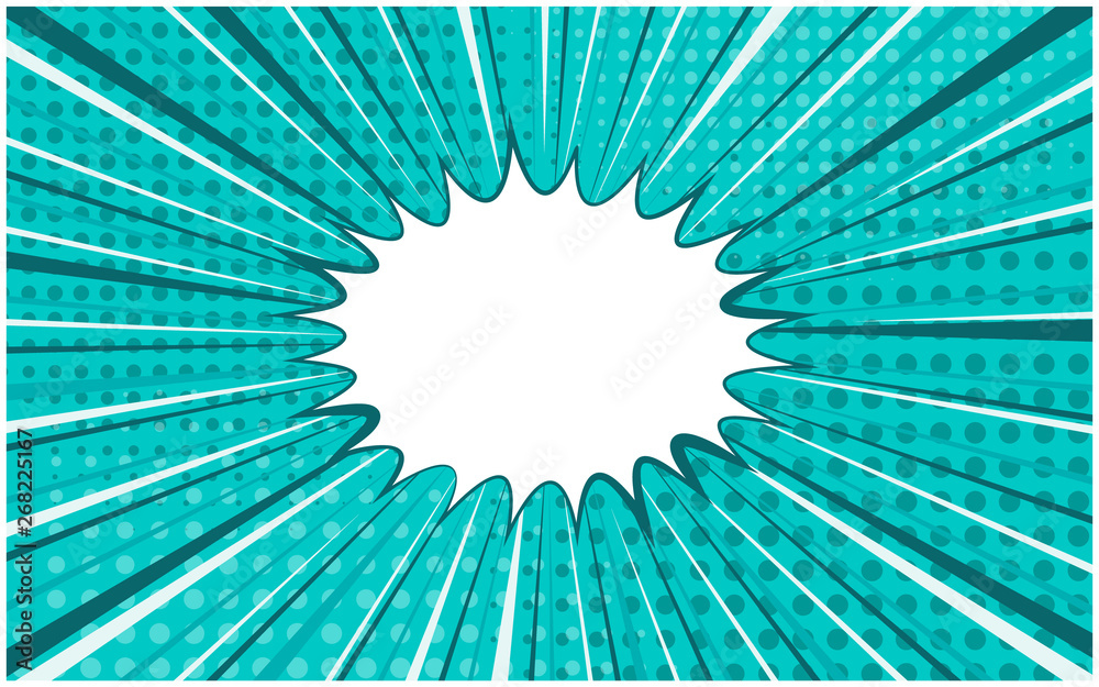 Bright turquoise exploding retro comic background with halftone shadow ...