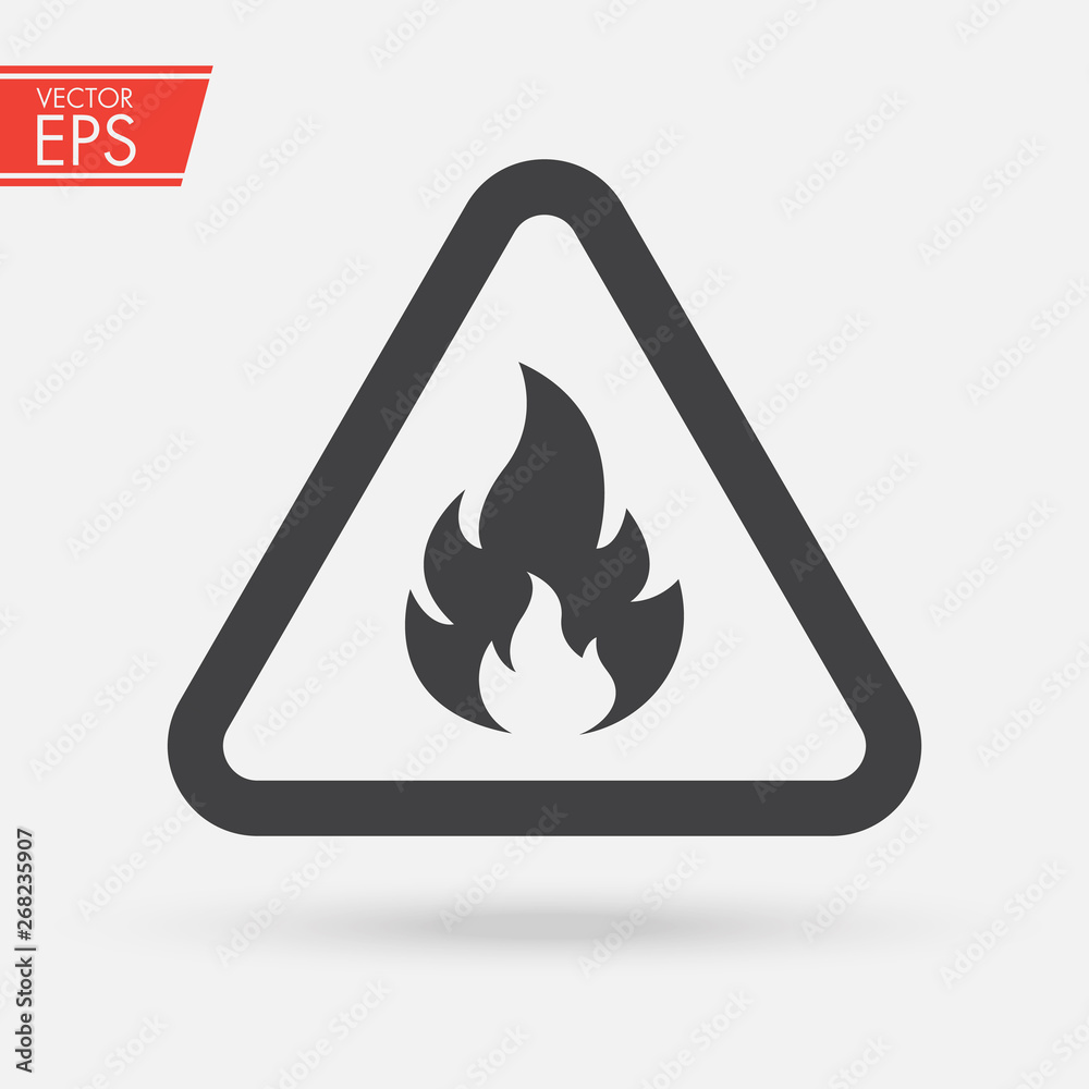 Fire Warning Dangerous flame attention icon icon. Flammable danger ...