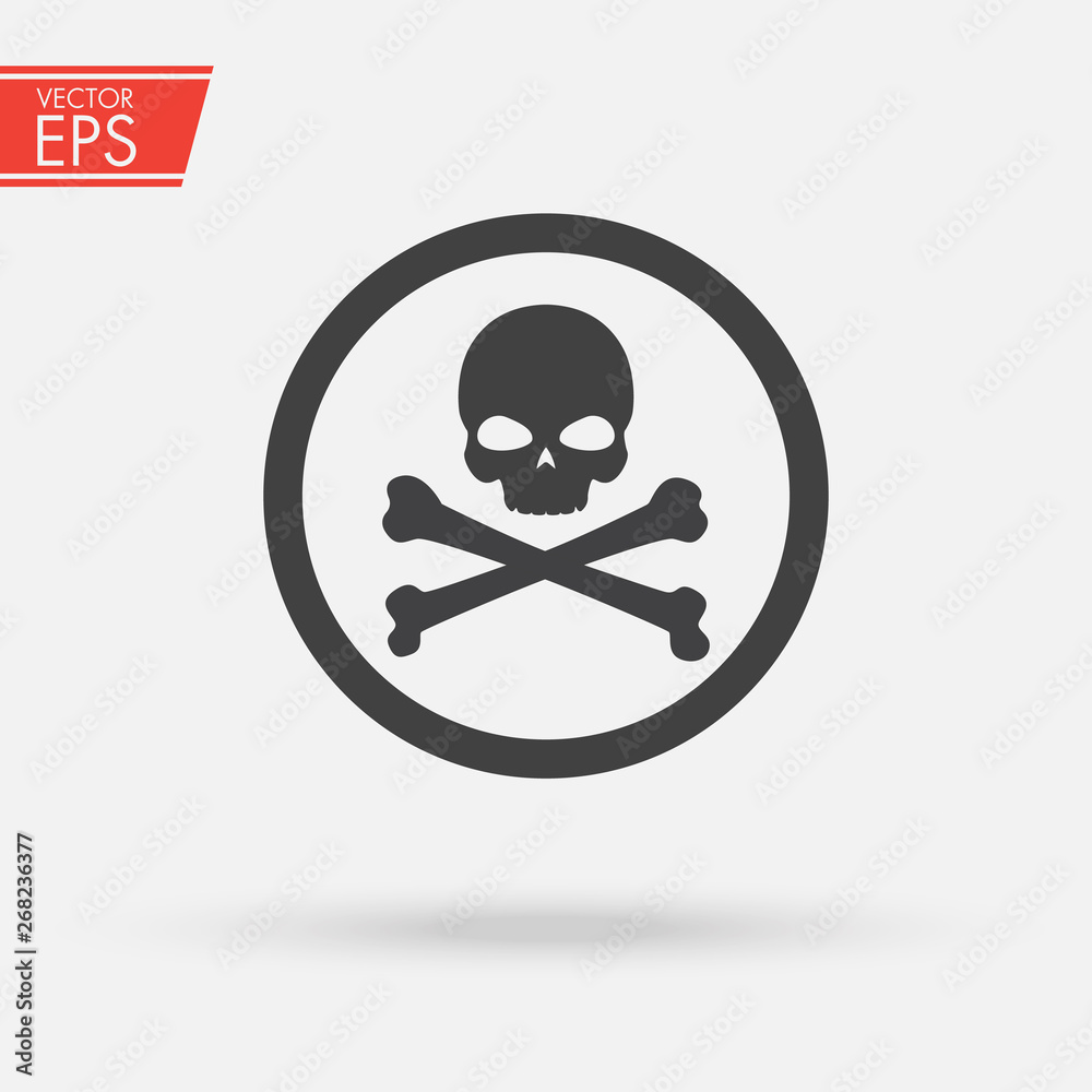 Skull and bones logo warning attention icon. Poison symbol. Flat Vector ...