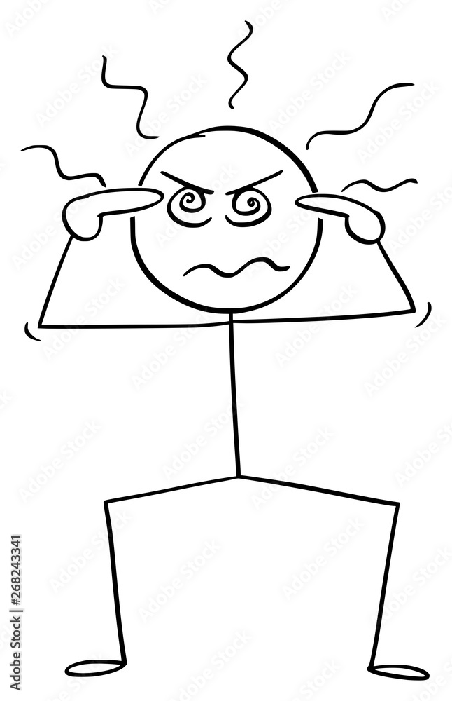 Vector cartoon stick figure drawing conceptual illustration of mad ...