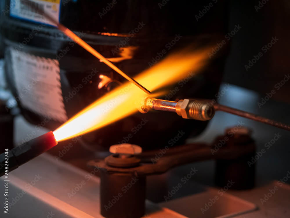 Gas welding using copper brazing rod technique. Welding copper pipes ...