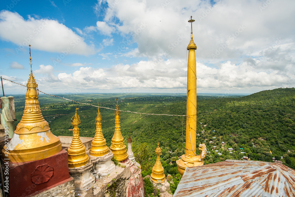Buddhist temple and spectacular view from the highest peak of Mount ...