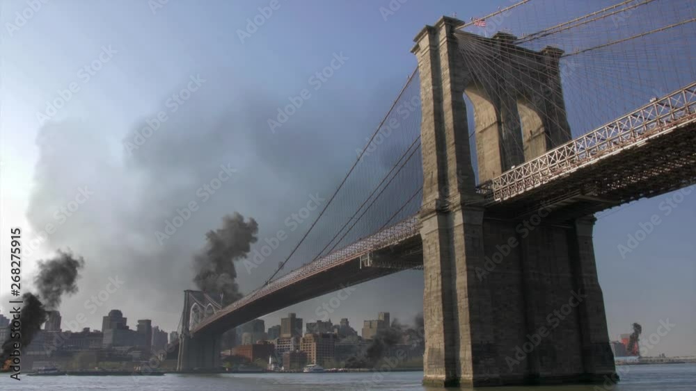 New York City and brooklyn bridge under attack Illustration Powerful ...