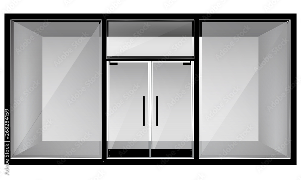 empty shop front store realistic windows, space closed doors template ...