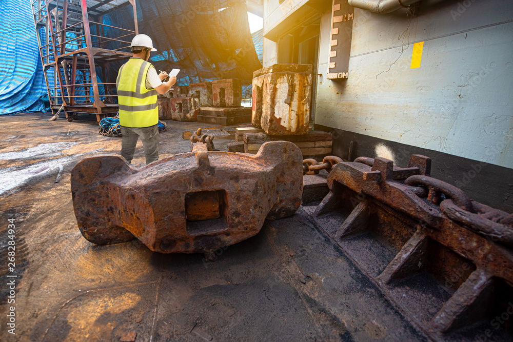Stevedore, port controller, Port Master, surveyor inspect anchor and ...