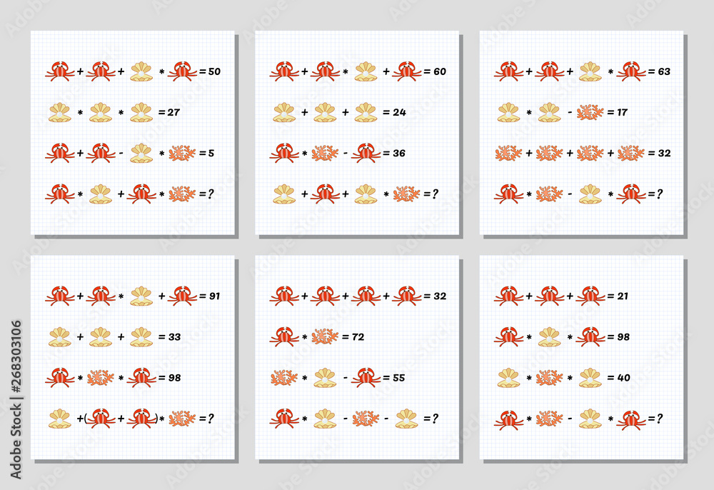 Mathematics educational game set for children. System of equations ...