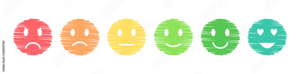 A set of emoji to assess the rating. Multi-colored smilies from bad to ...