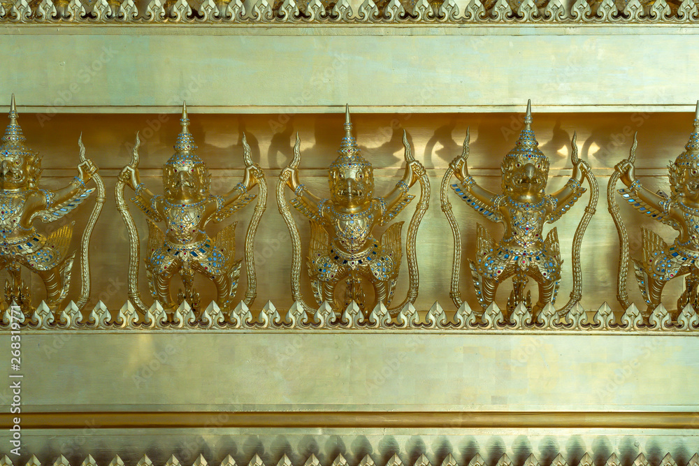 Golden Garuda wooden sculptured captured Thai King Serpent or Naga ...