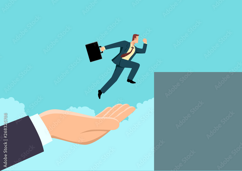 Hand helping a businessman to jump higher Stock Vector | Adobe Stock