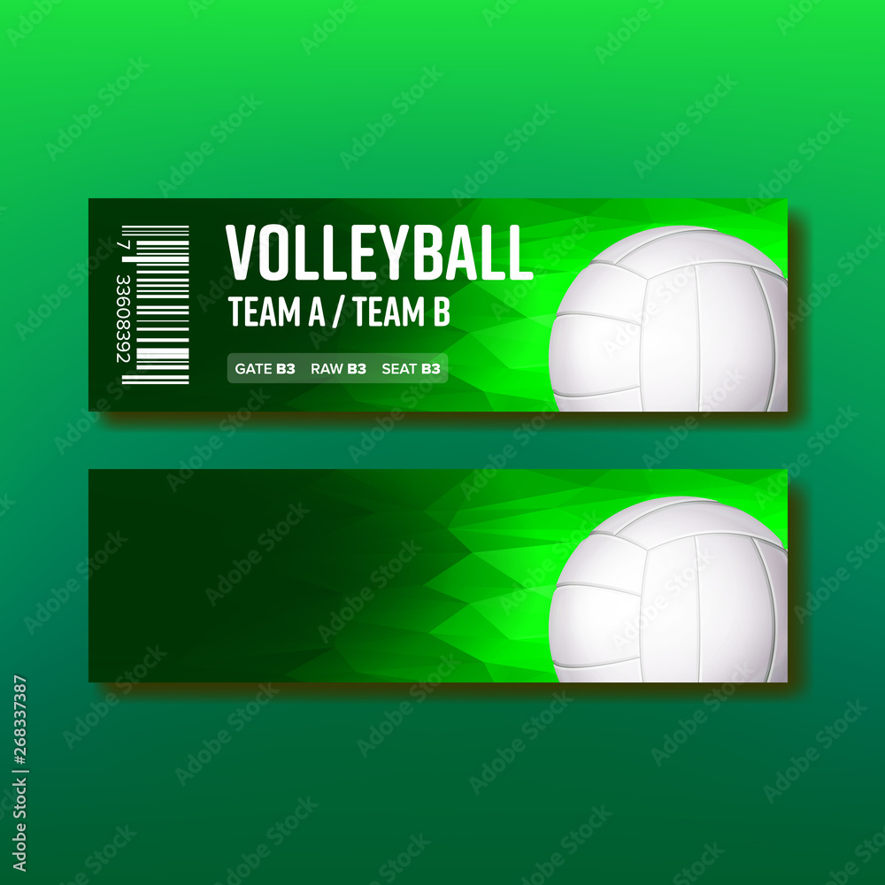 Colorful Ticket On Volleyball Template Vector. Ticket With Barcode And ...