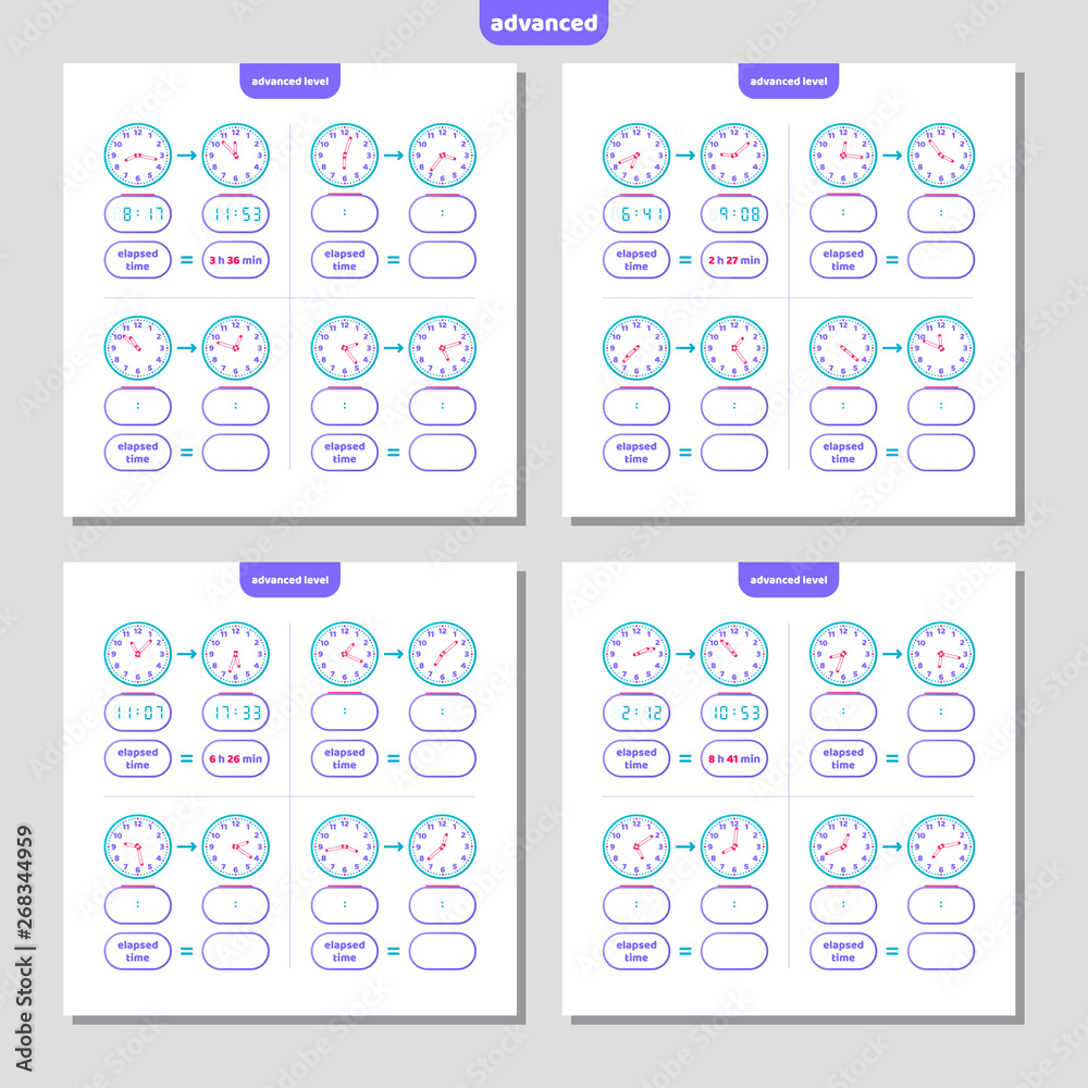Elapsed time and Telling time worksheet for kids. Understanding analog ...