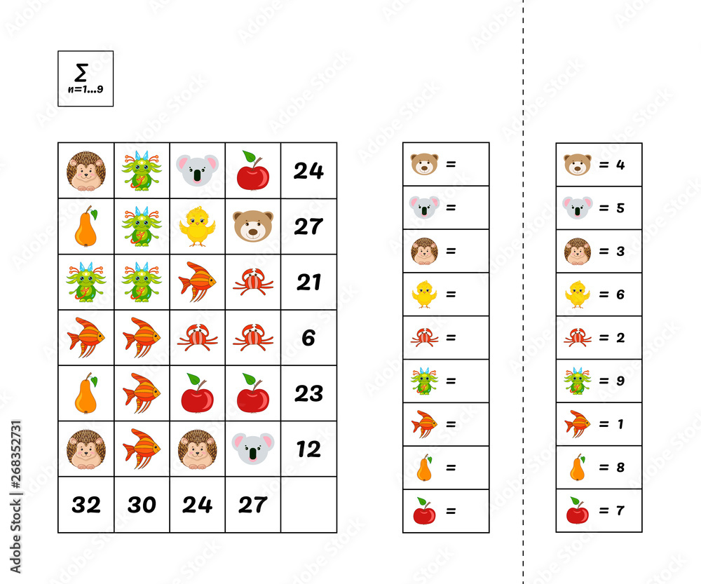 Mathematics educational game for children. Math Puzzle. System of ...