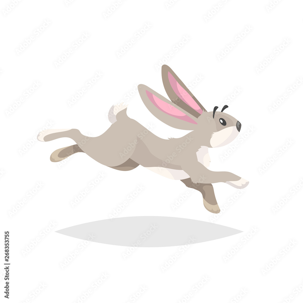 Cute cartoon rabbit running. Flat comic style farm animal drawing ...