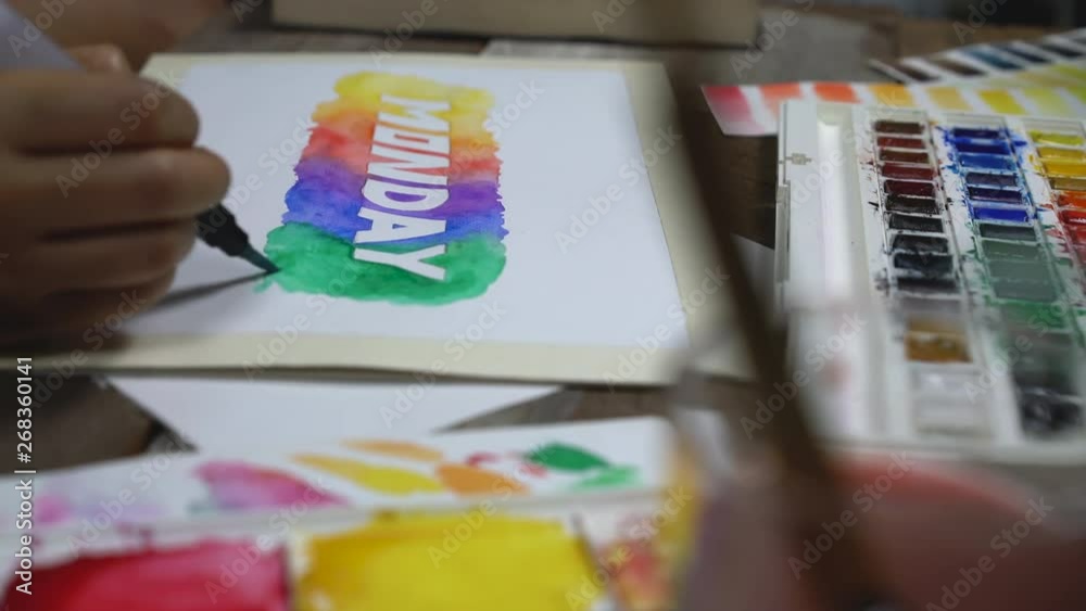 Selective focus of a piece of artwork in progress and being created by ...