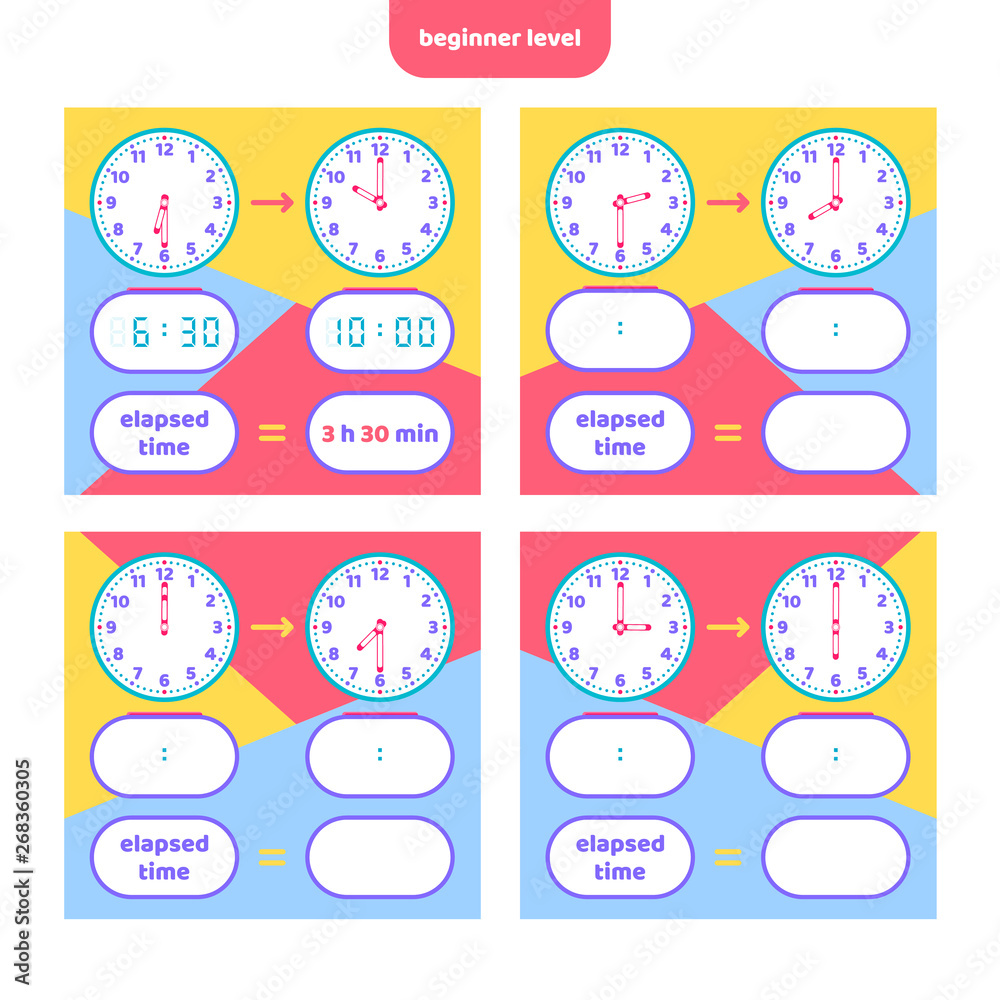 Elapsed time and Telling time worksheet for kids. Understanding analog ...