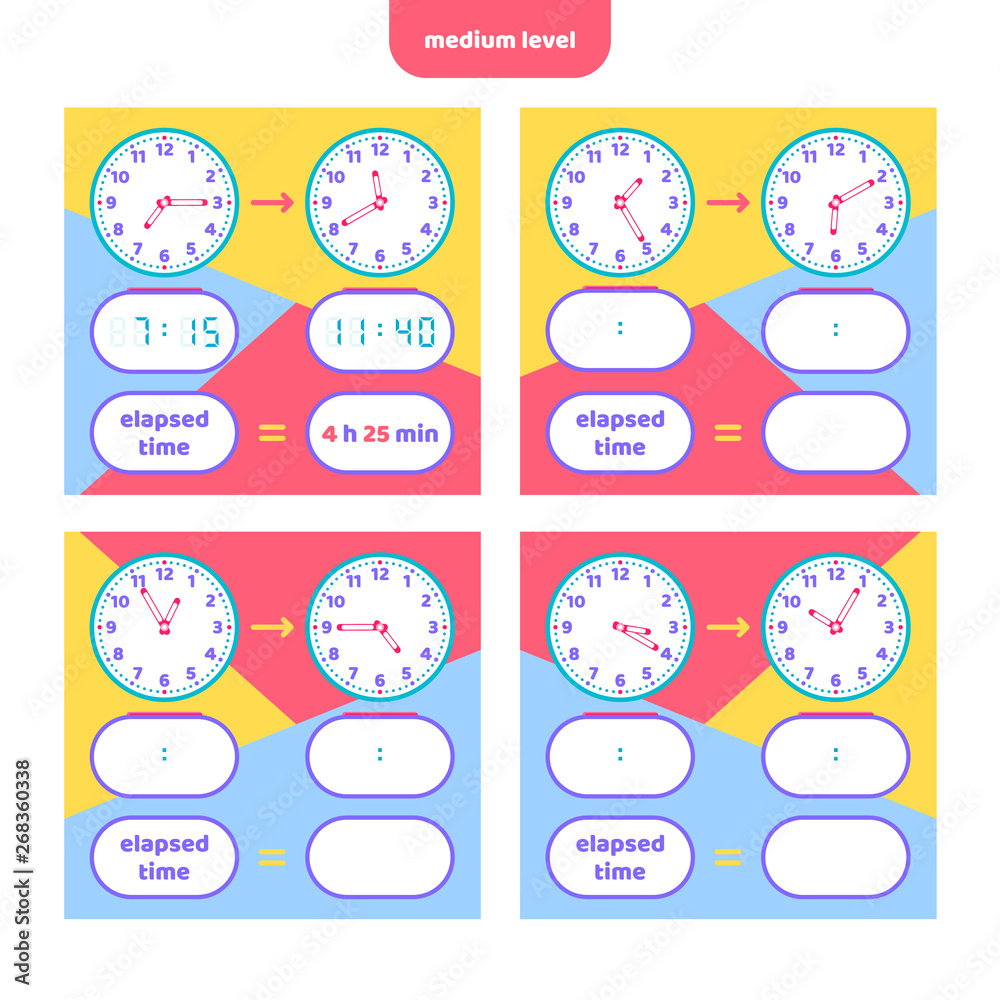 Elapsed time and Telling time worksheet for kids. Understanding analog ...