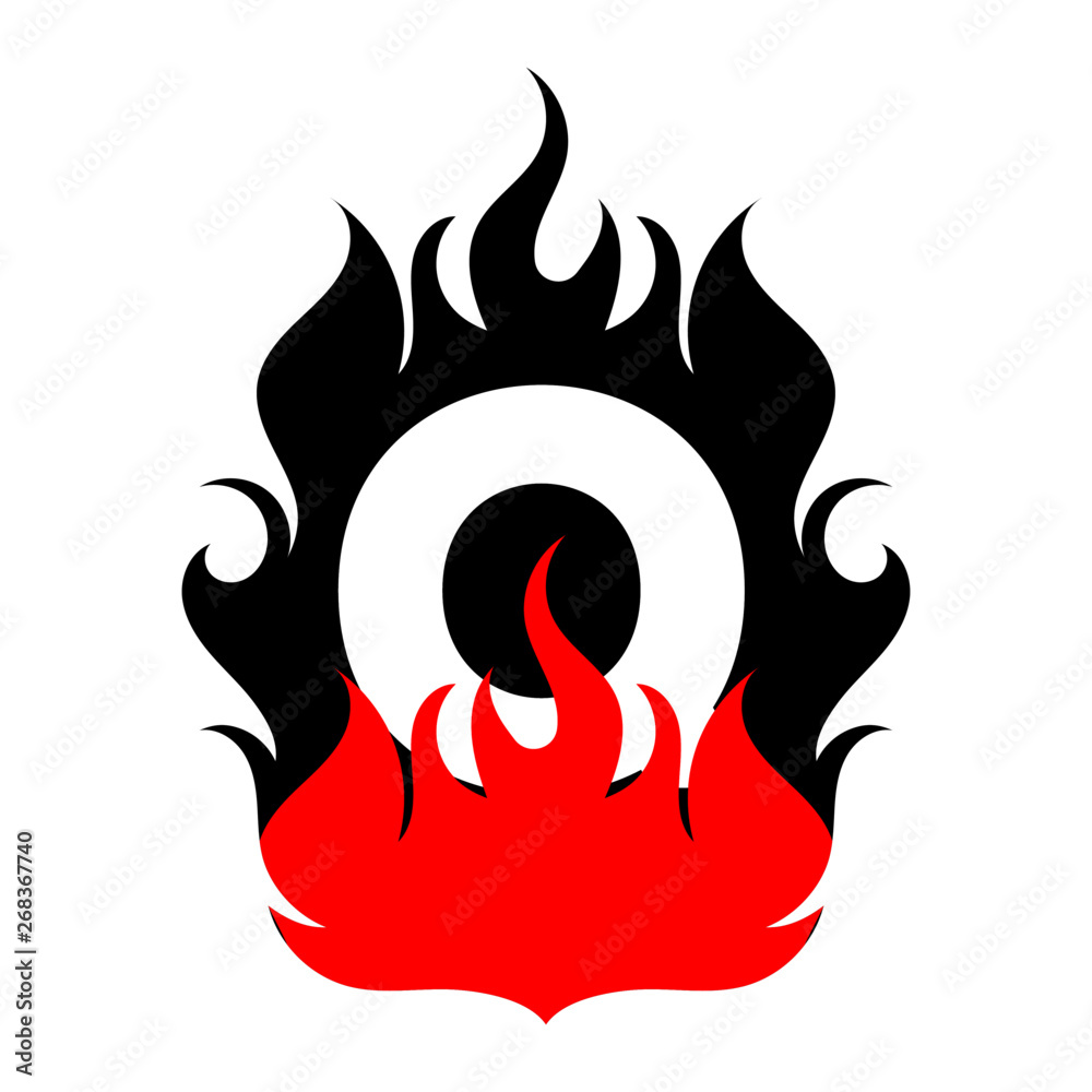Fire font red flame badge art numbers ampersand round design letters ...