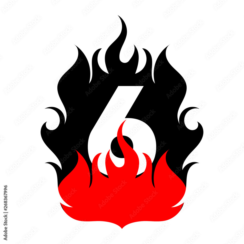 Fire font red flame badge art numbers ampersand round design letters ...