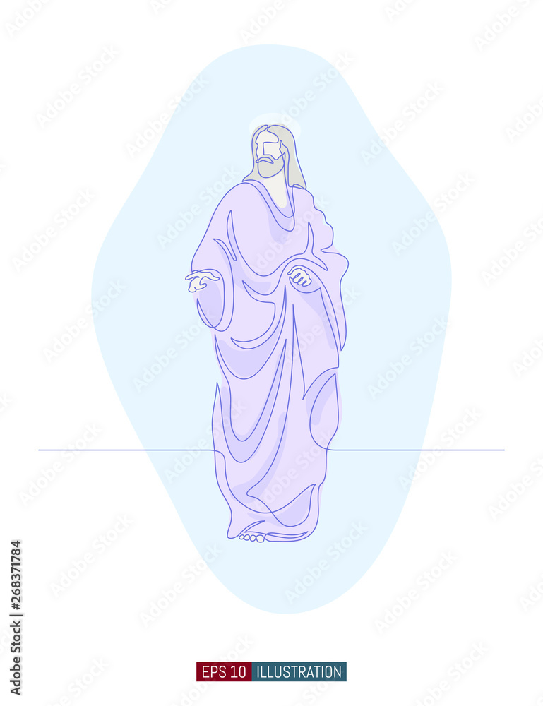 Continuous line drawing of Jesus Christ. Template for your design works ...