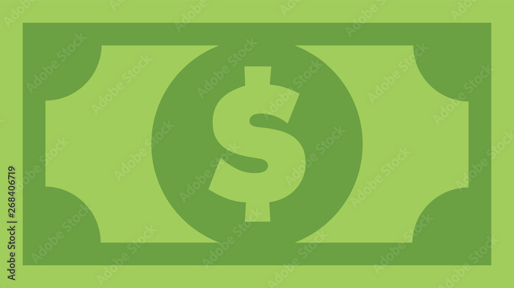 Dollar bill, green currency banknote, cash and money symbol. Flat ...