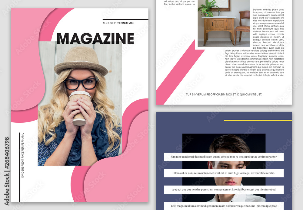 Magazine Layout with Colorful Elements and Layered Accents Stock ...
