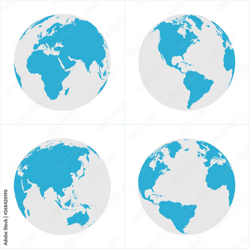 Globe Icon Set - Round World Map Vector Flat Stock Vector | Adobe Stock