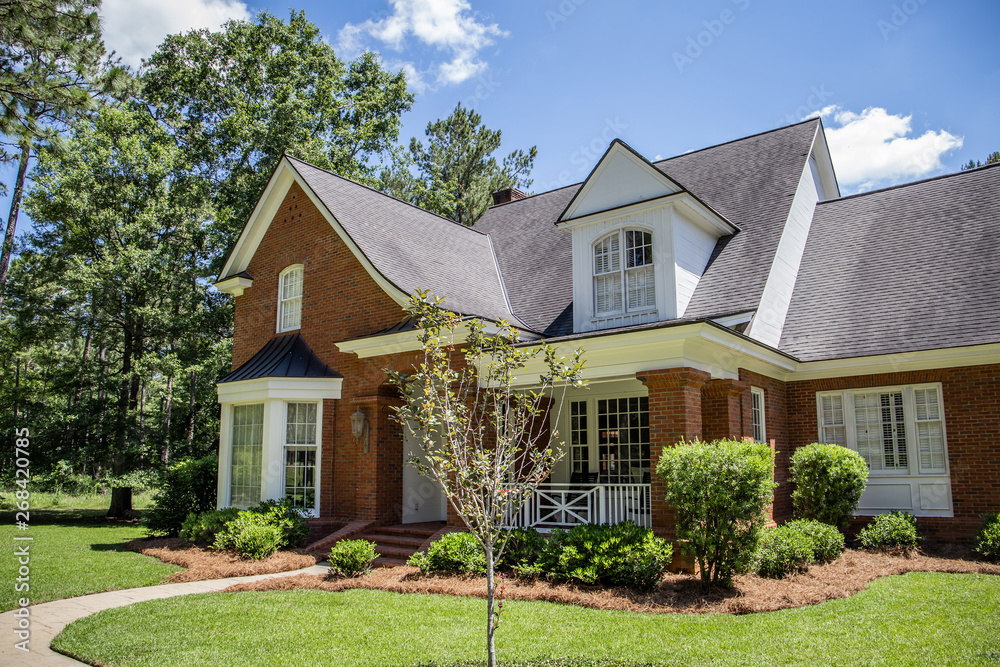 Outside of Large Brick Home Pool House from the side view Photos ...