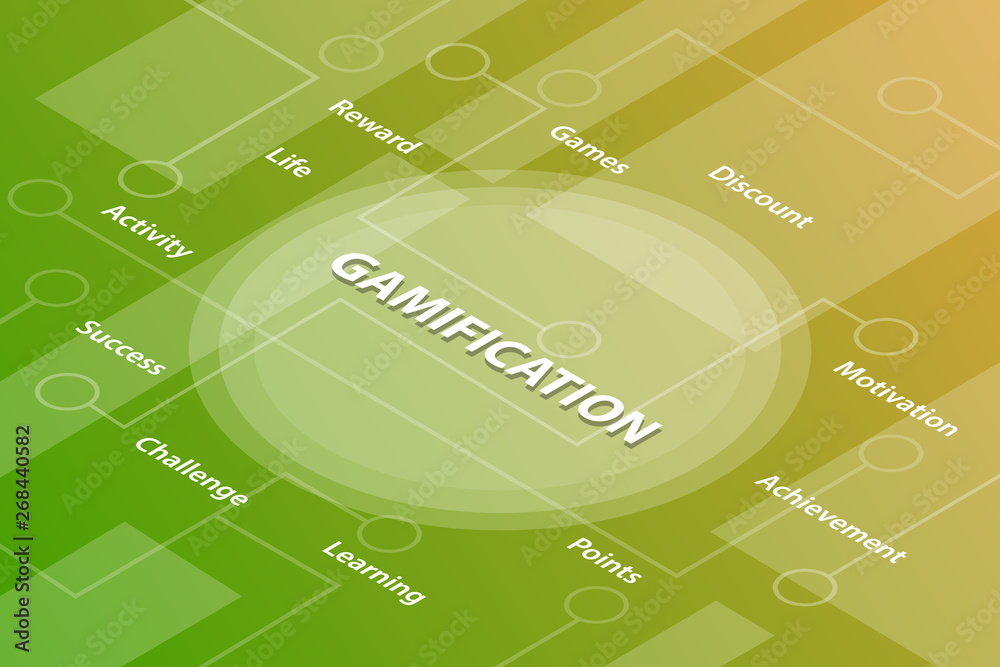 gamification life words isometric 3d word text concept with some ...