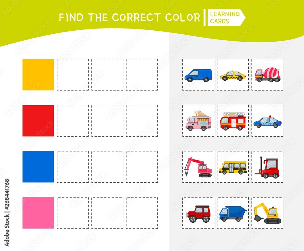 Matching children educational game. Match of colors and cars. Activity ...