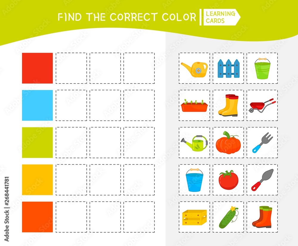 Matching children educational game. Match of colors and garden ...