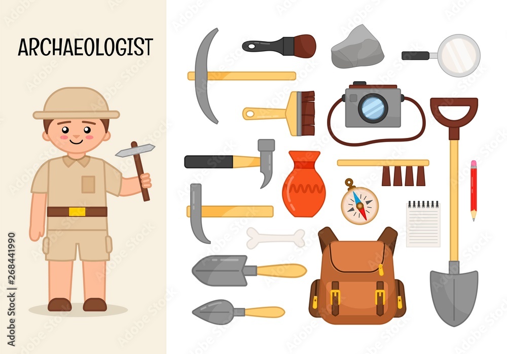 Cartoon Archaeologist Tools