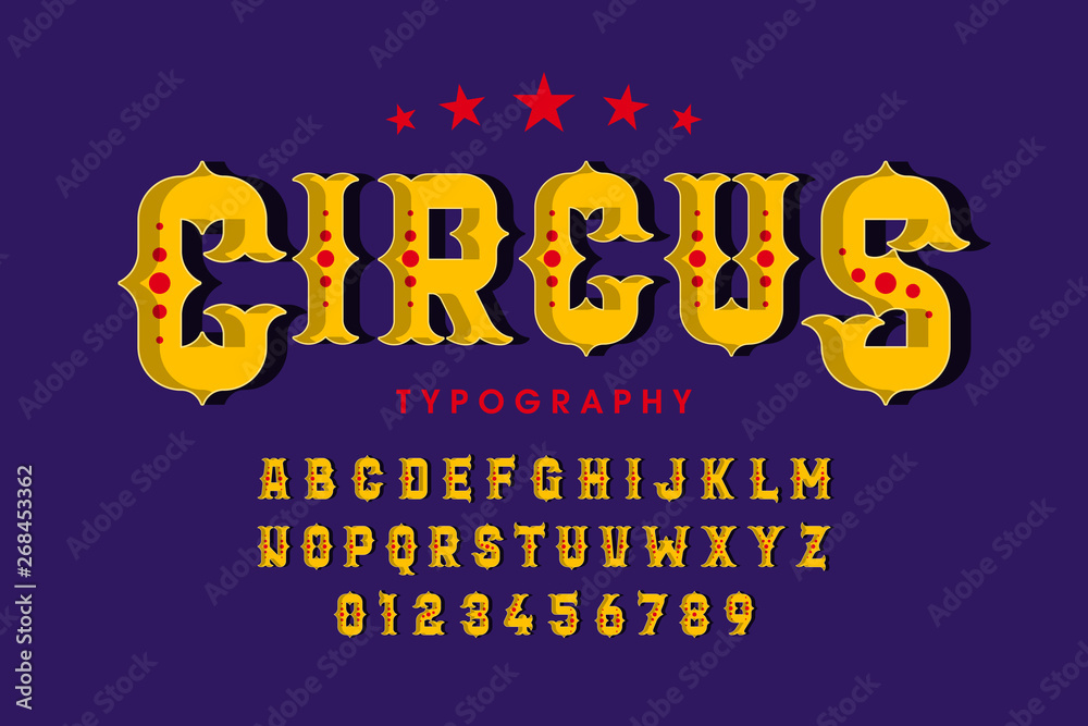 Retro style circus font, alphabet letters and numbers Stock Vector ...