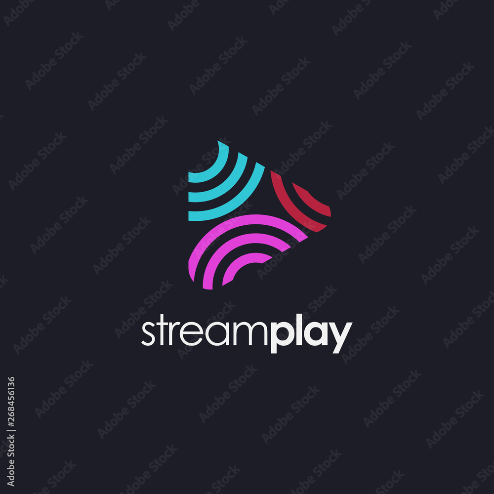 Internet signal and play logo, live stream logo icon vector template on ...