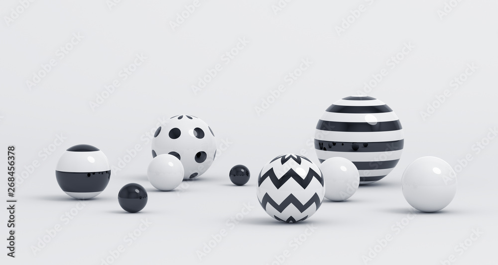 Abstract 3d render of spheres, composition with geometric shapes ...