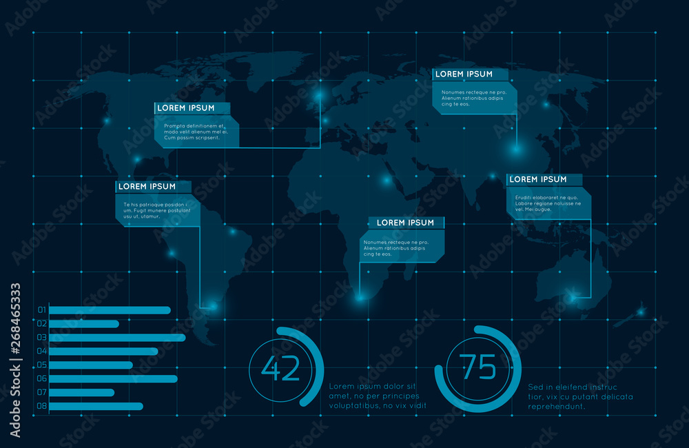 Abstract blue infographic world map vector illustration. World map ...