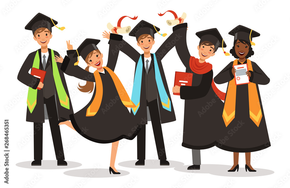 Graduation of happy international students vector illustration ...