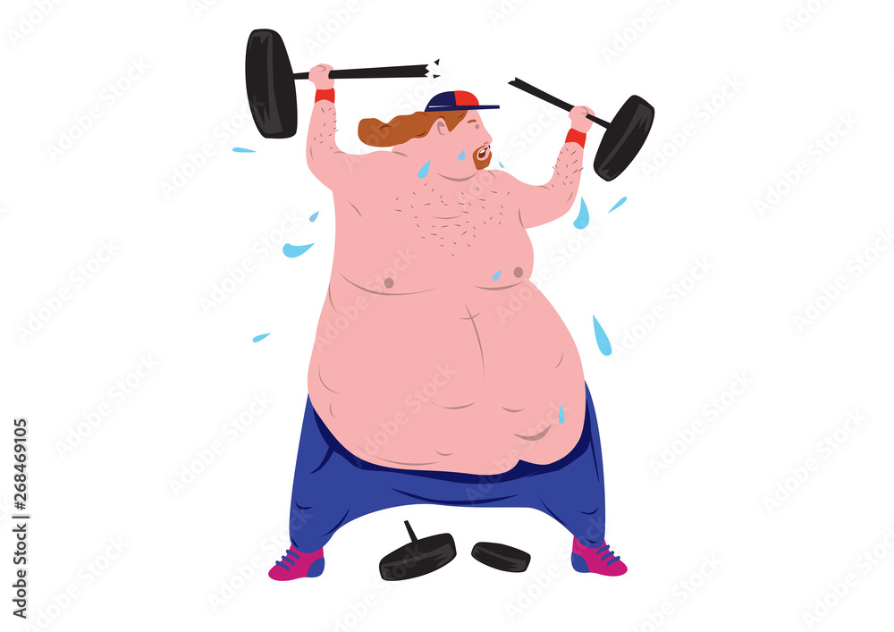 Vector illustration of fat and overweight man doing exercise ...