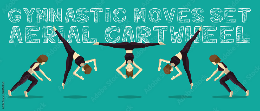 Poster Gymnastic Moves Set Aerial Cartwheel Manga Cartoon Vector ...