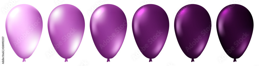 Set of realistic monochrome isolated purple balloons. Template for a ...