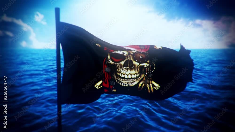Jolly Roger Pirate Ship Flag in DayLight Intro Logo Background Stock ...
