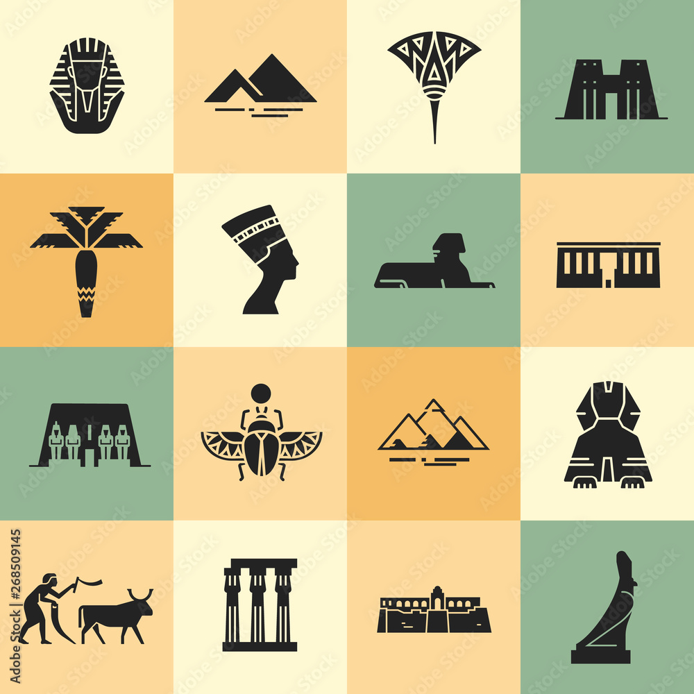 Collection of flat icons on a multi-colored background isolated on ...