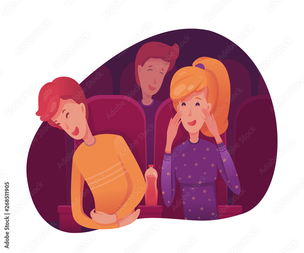 Couple in cinema flat vector illustration isolated on white background ...