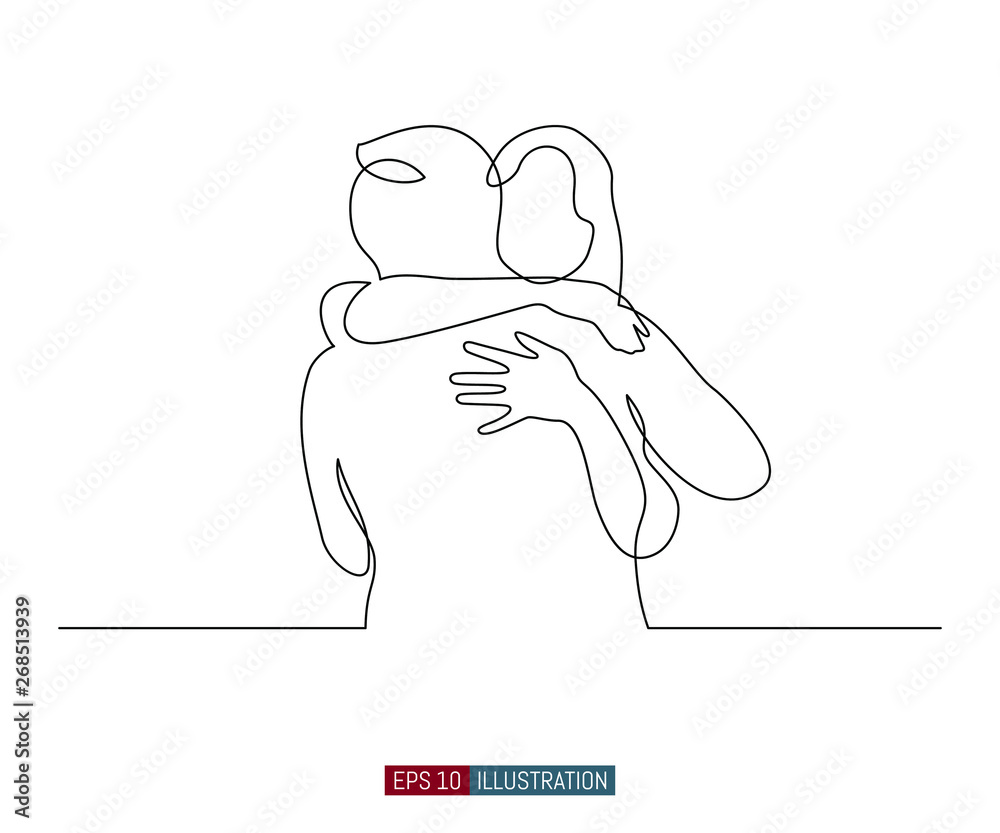 Continuous line drawing of embrace. Template for your design works ...