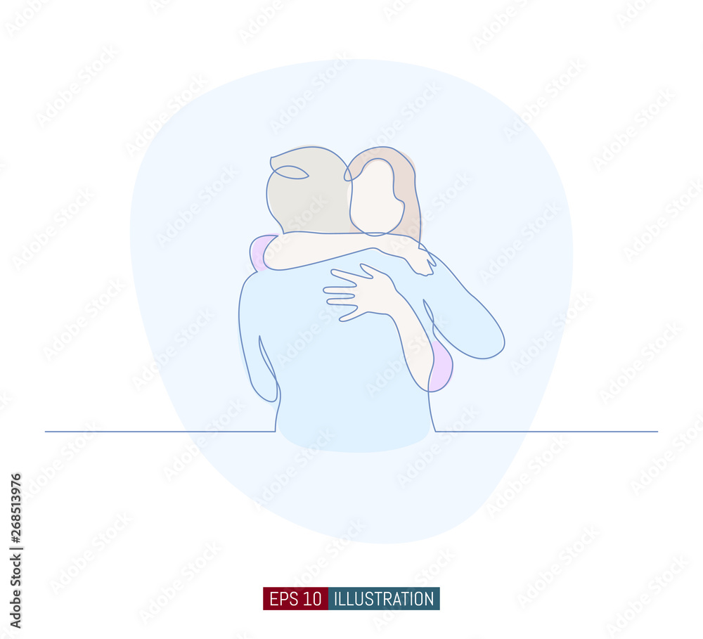 Continuous line drawing of embrace. Template for your design works ...