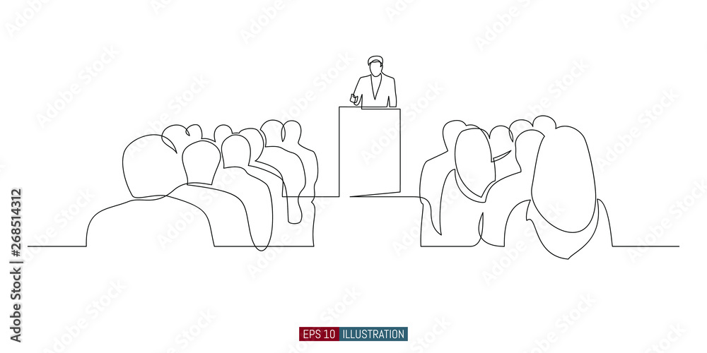 Continuous line drawing of business brief, conference, presentation or ...