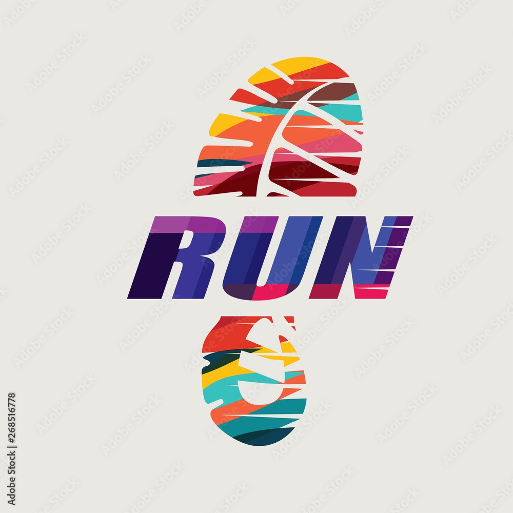 Run symbol in grunge style, sneakers print marathon icon, poster and ...