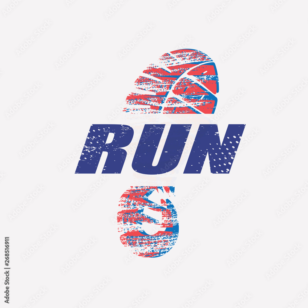 Run symbol in grunge style, sneakers print marathon icon, poster and ...