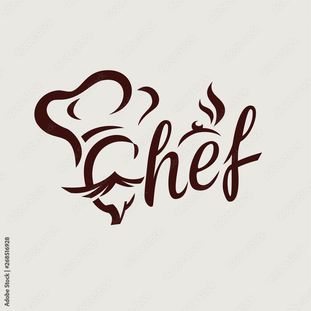 chef textual logo or emblem template, lettering, cafe and restaurant ...