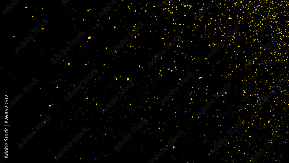 Yellow particles effect dust debris isolated on black background ...